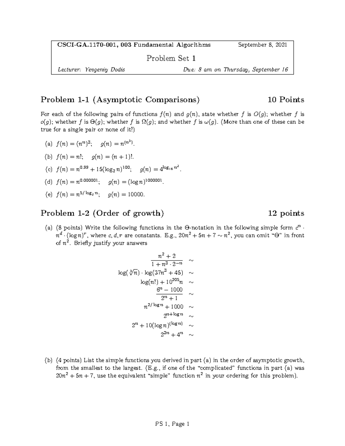 Hw1 Assignment Csci Ga1170 Fundamental Algorithms Csci Ga 001 003 Fundamental Algorithms