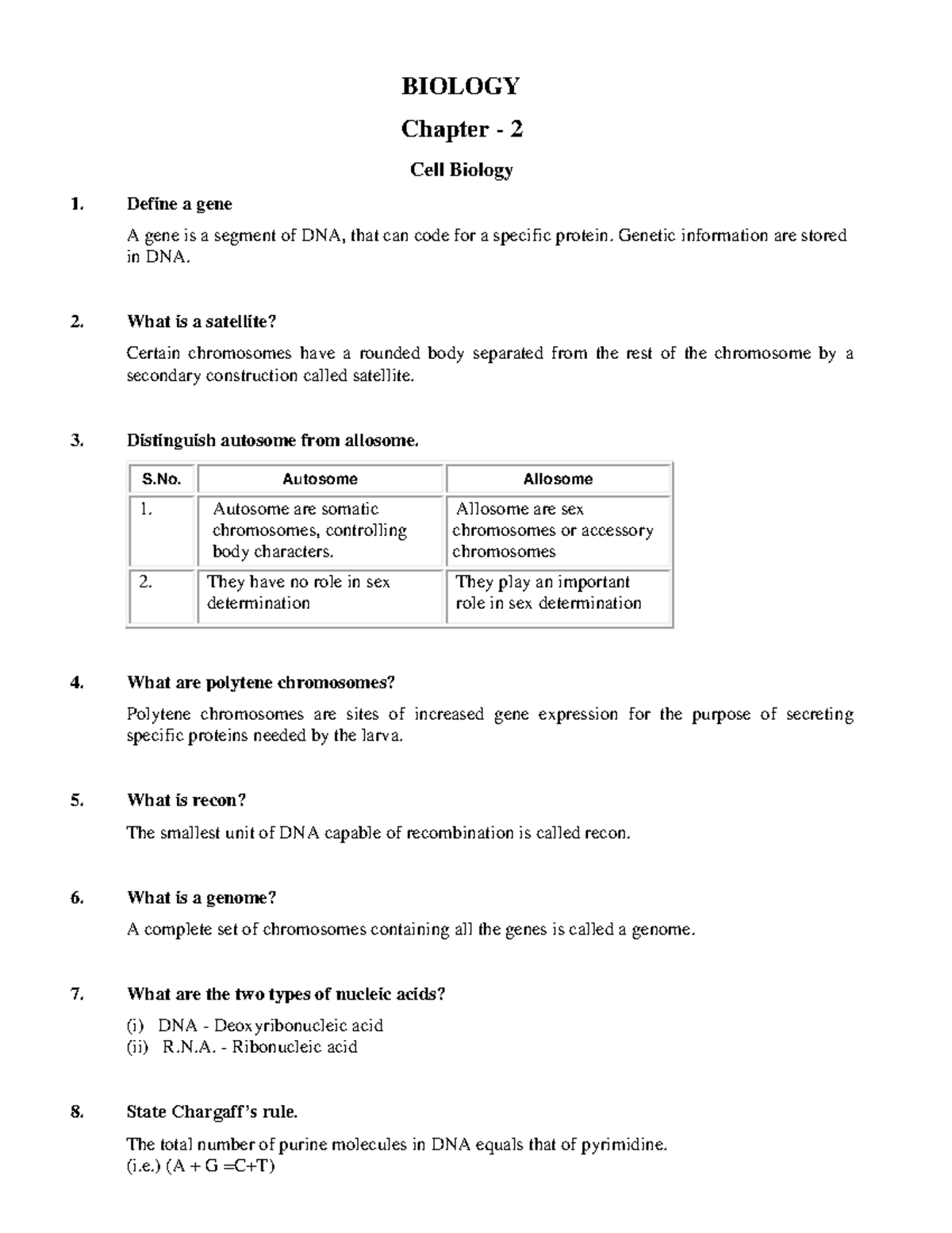 10 Grade Biology Chapter - 2 Cell Biology Questions and Answers ...