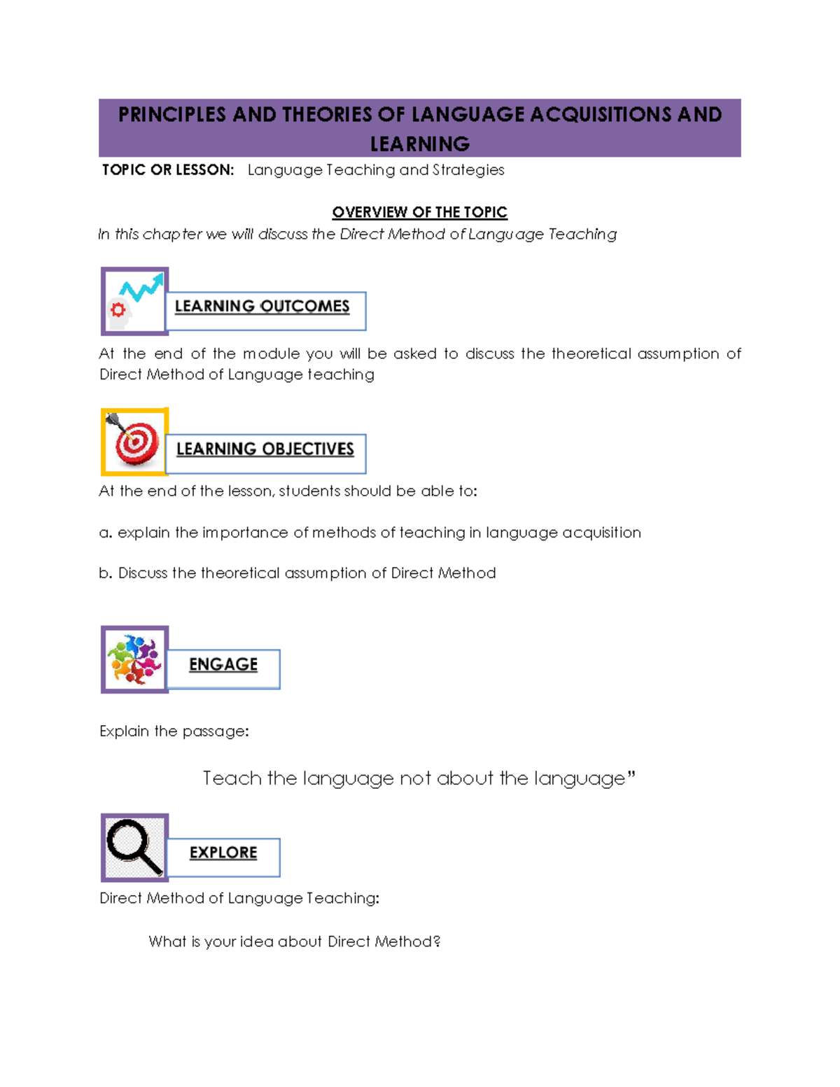 Language Teaching and Strategies - PRINCIPLES AND THEORIES OF LANGUAGE ...