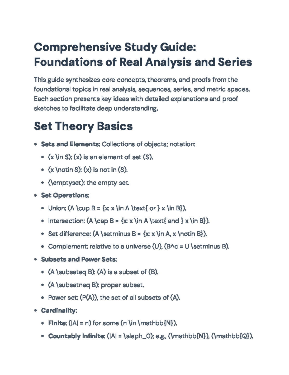 Comprehensive Study Guide: Foundations of Real Analysis (MATH 201 ...