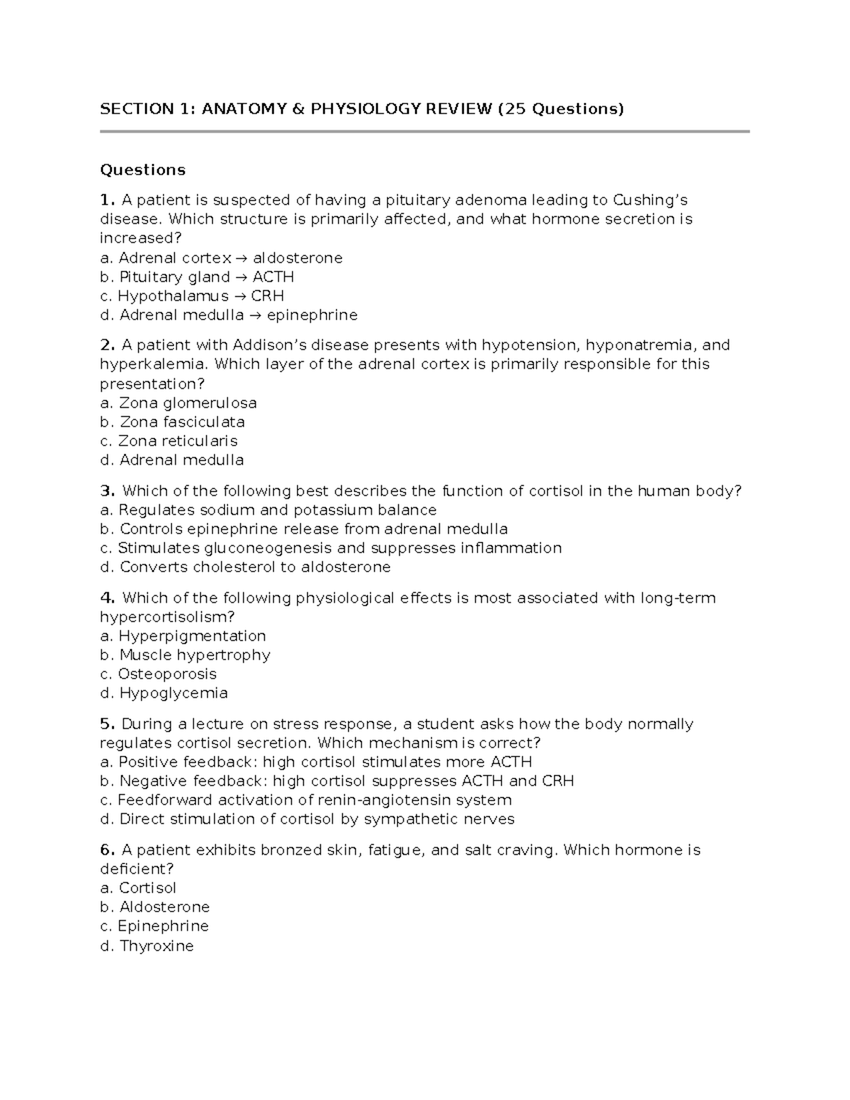 ANATOMY PHYSIOLOGY REVIEW: SECTION 1 (25 Questions) - Studocu