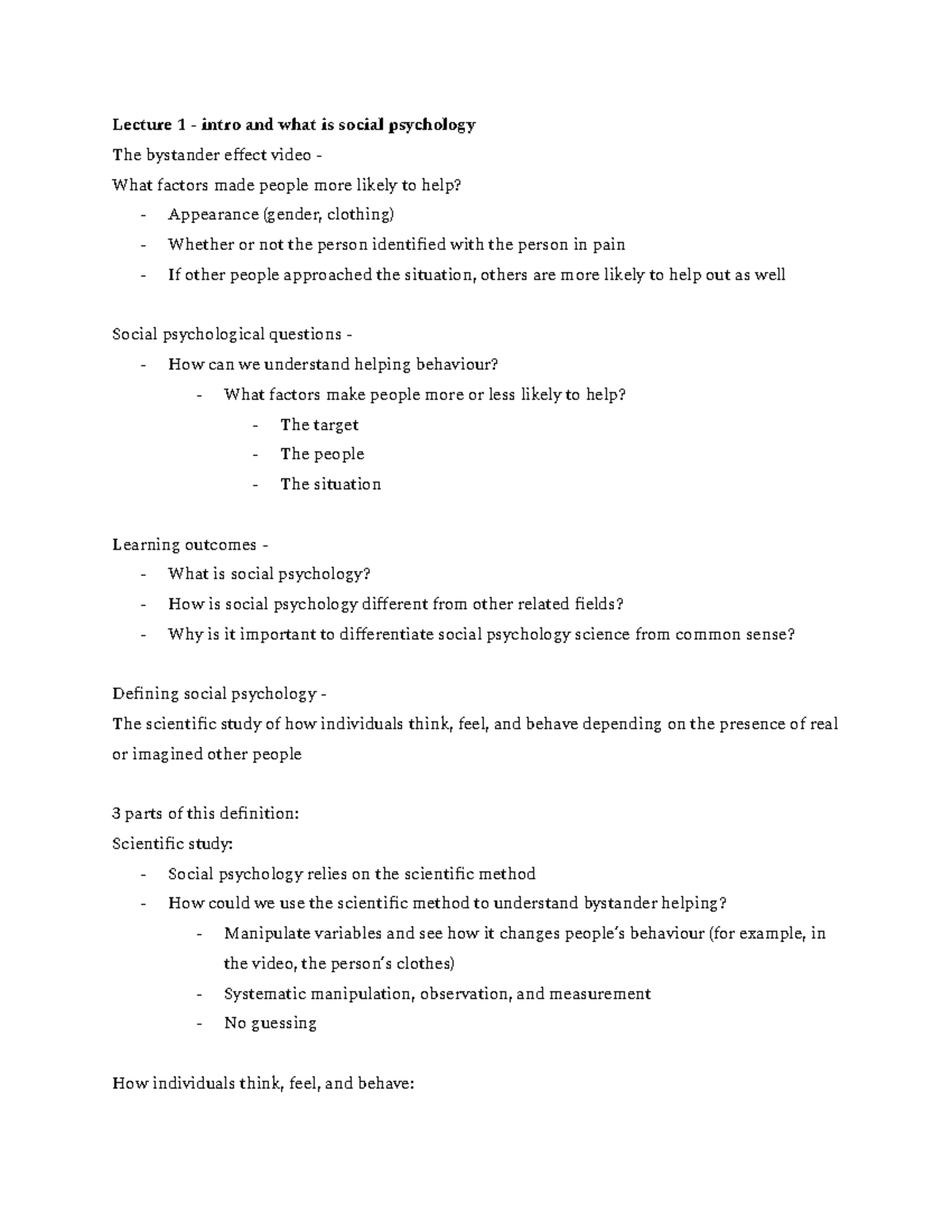 Psych 204: Lecture 1 - Introduction to Social Psychology and Helping ...