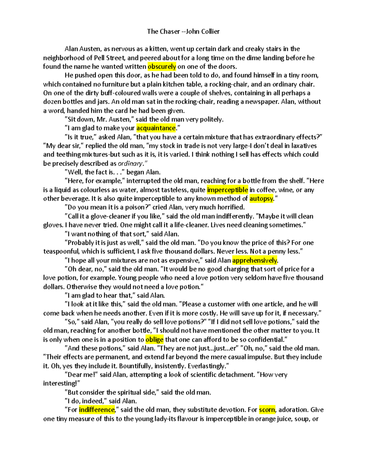 The Chaser by John Collier: A Narrative Analysis - Studocu