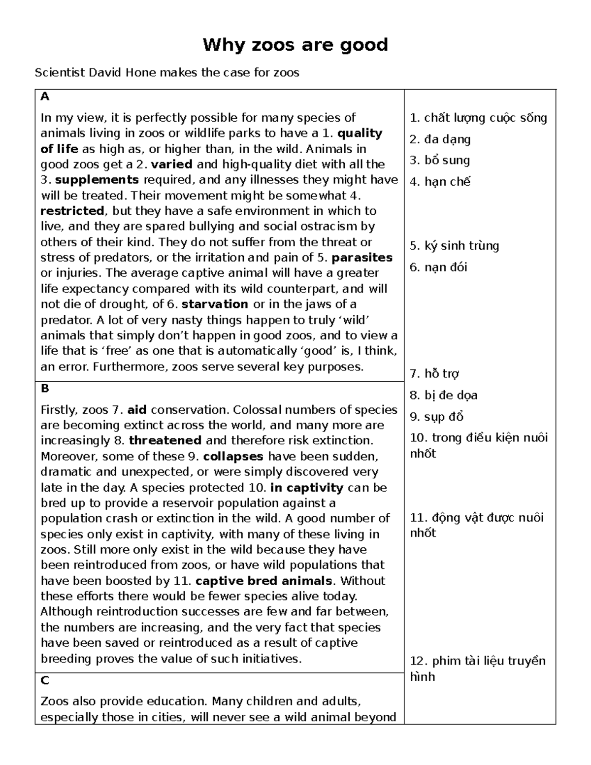 WHY ZOOS ARE GOOD - writing task - Why zoos are good Scientist David ...