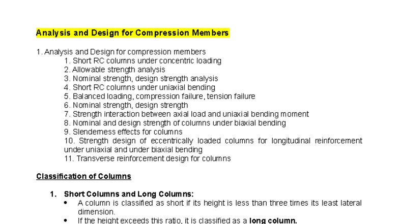 Compression Members Analysis & Design: Short RC Columns - Studocu