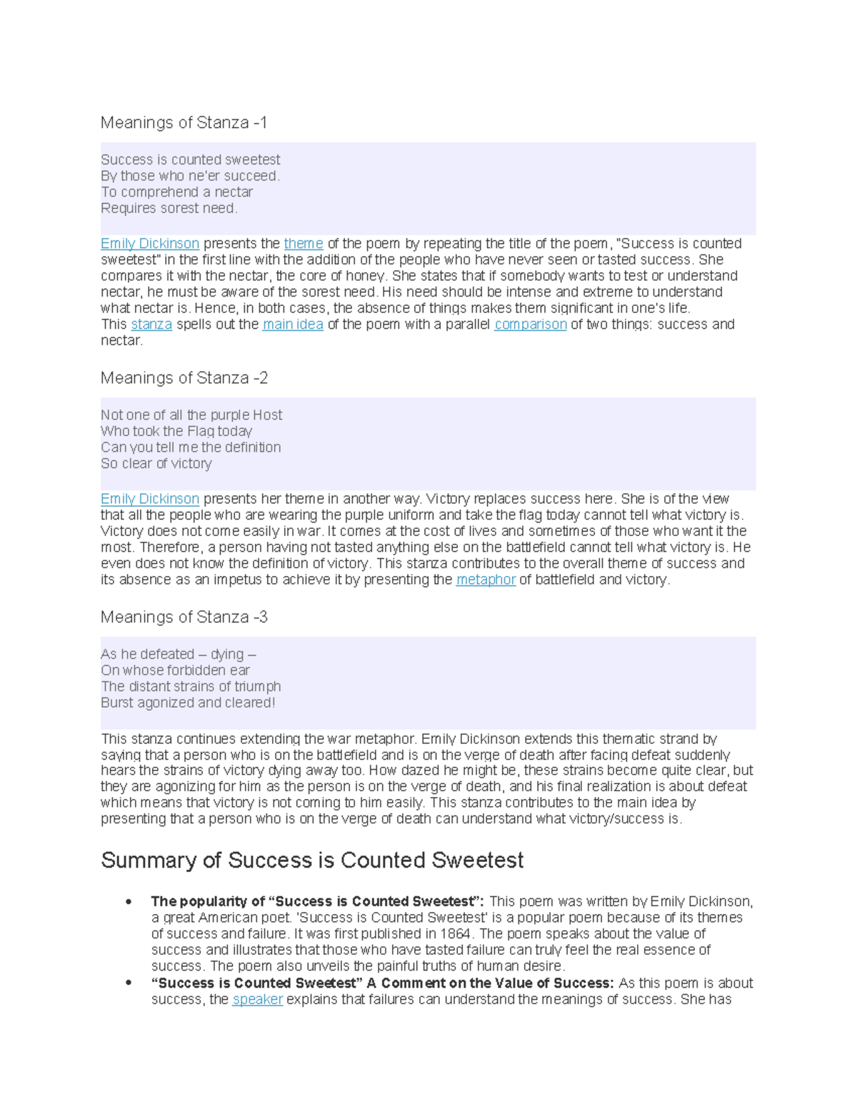 Meanings of Stanzas in "Success is Counted Sweetest" - Analysis and ...