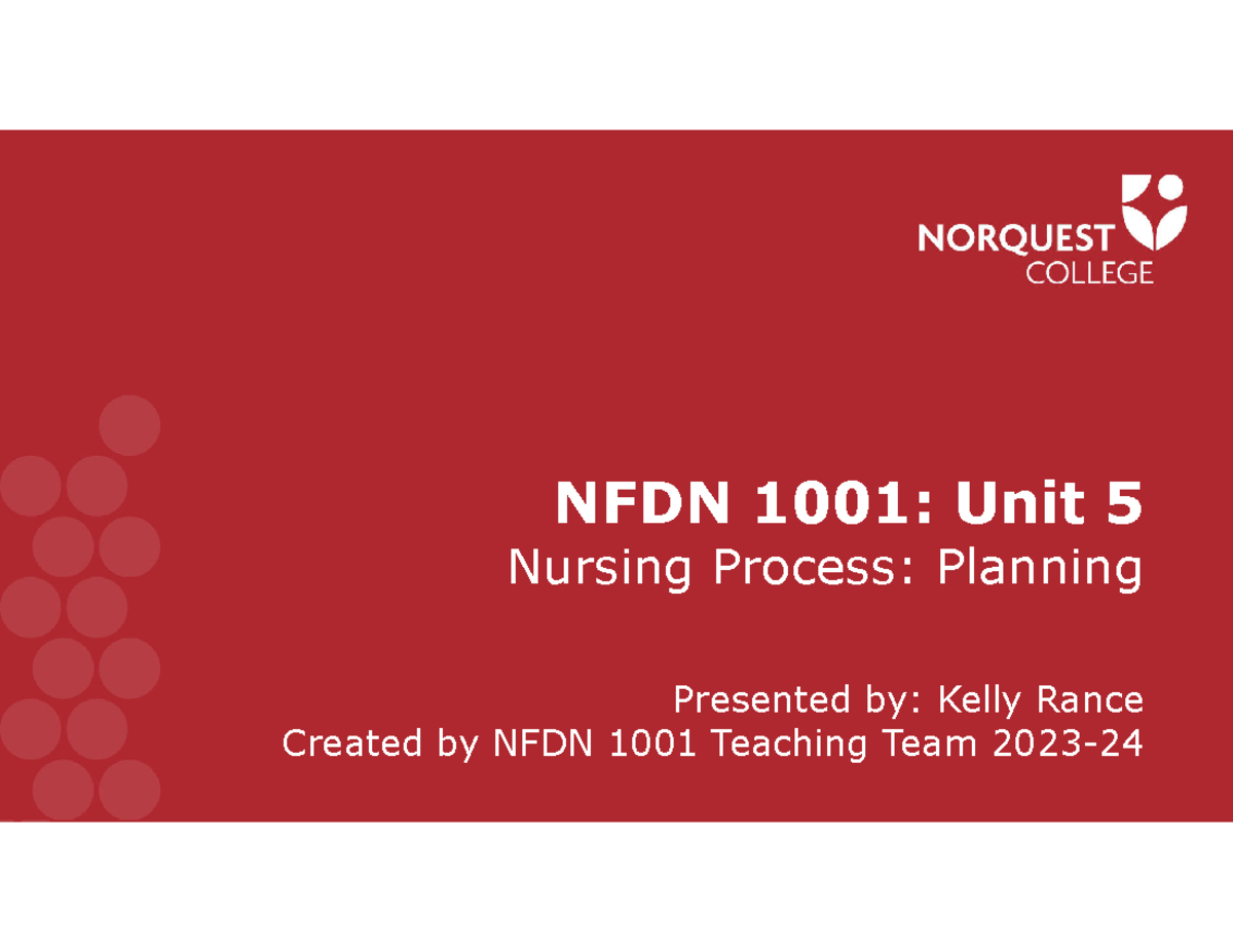 NFDN 1001: Unit 5 Nursing Process Planning - Evidence Informed Practice ...
