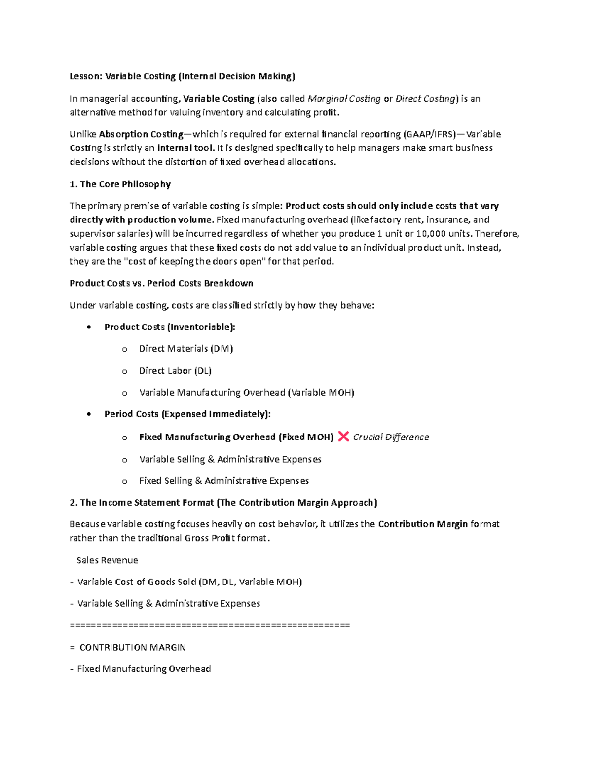 Lesson: Variable Costing (Internal Decision Making) - Managerial ...