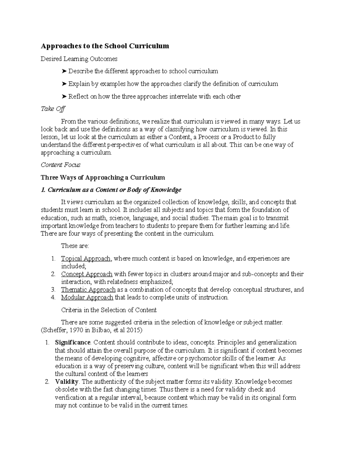 Curriculum Approaches: Content, Process, and Product Perspectives - Studocu