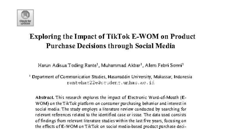 Exploring EWOM on TikTok and Its Impact on Purchase Intent (COM 2023 ...