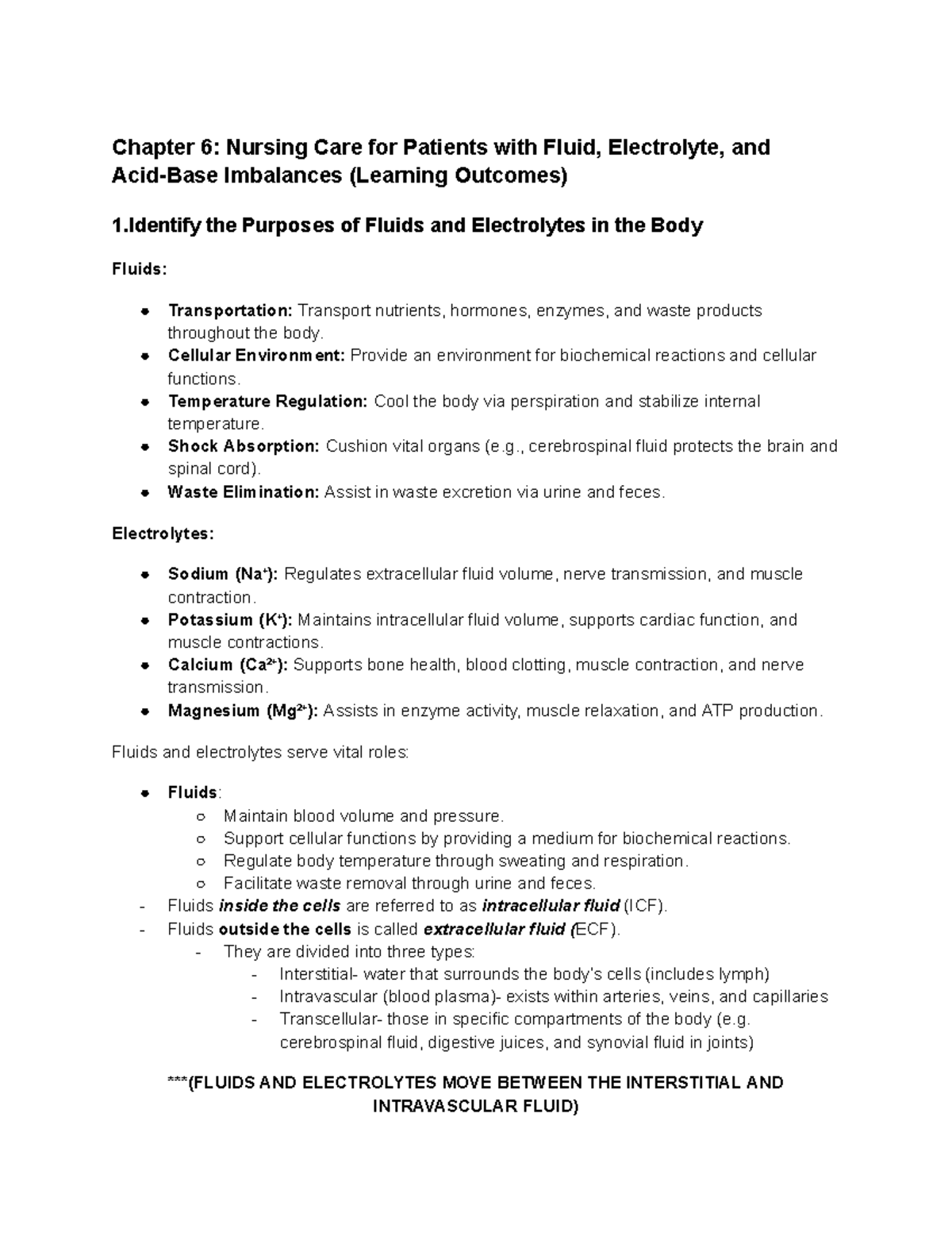 Chapter 6 Nursing Care: Fluid, Electrolyte & Acid-Base Imbalances - Studocu