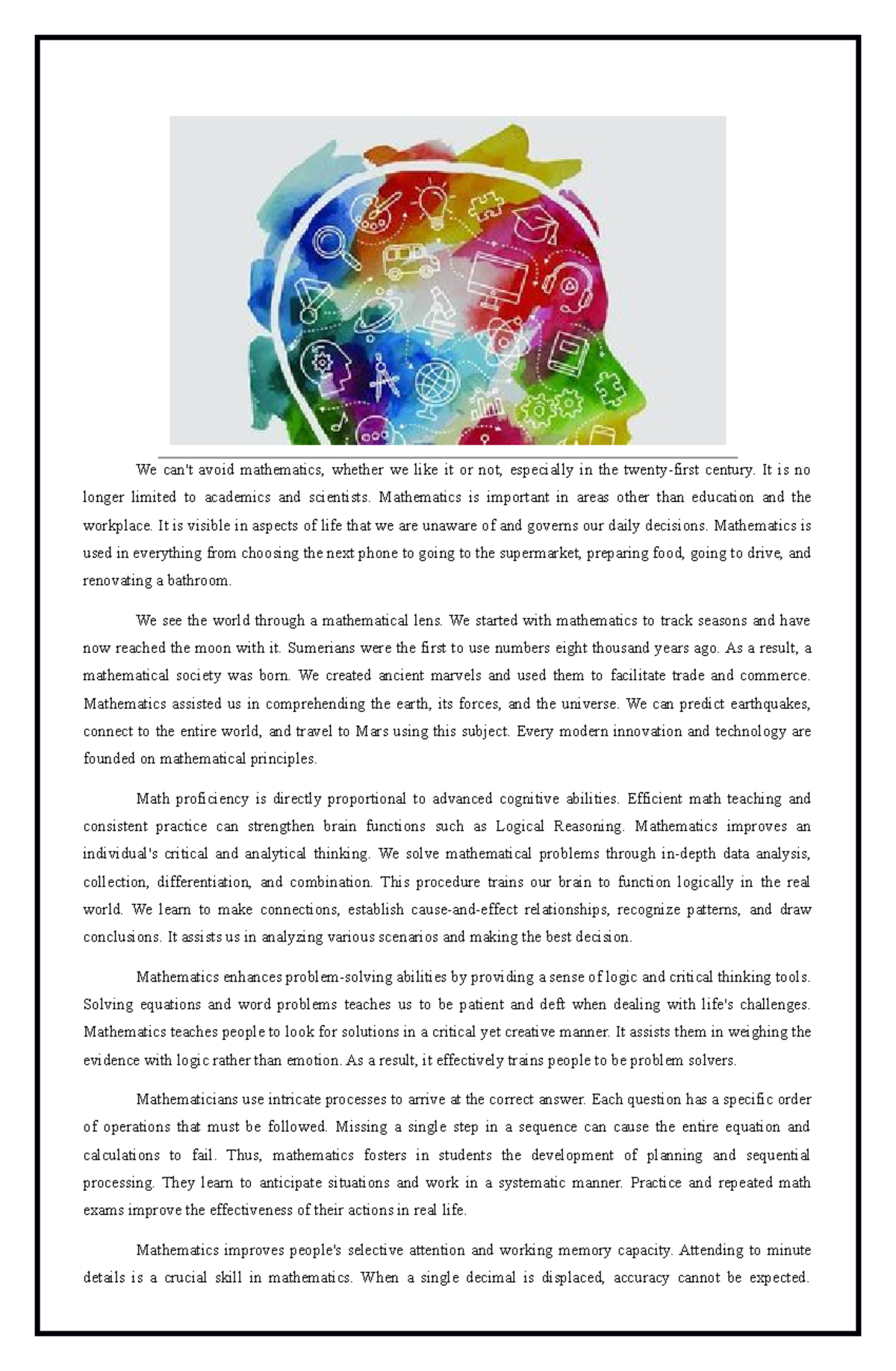 Photo Essay - The Significance of Mathematics in Modern Life - Studocu