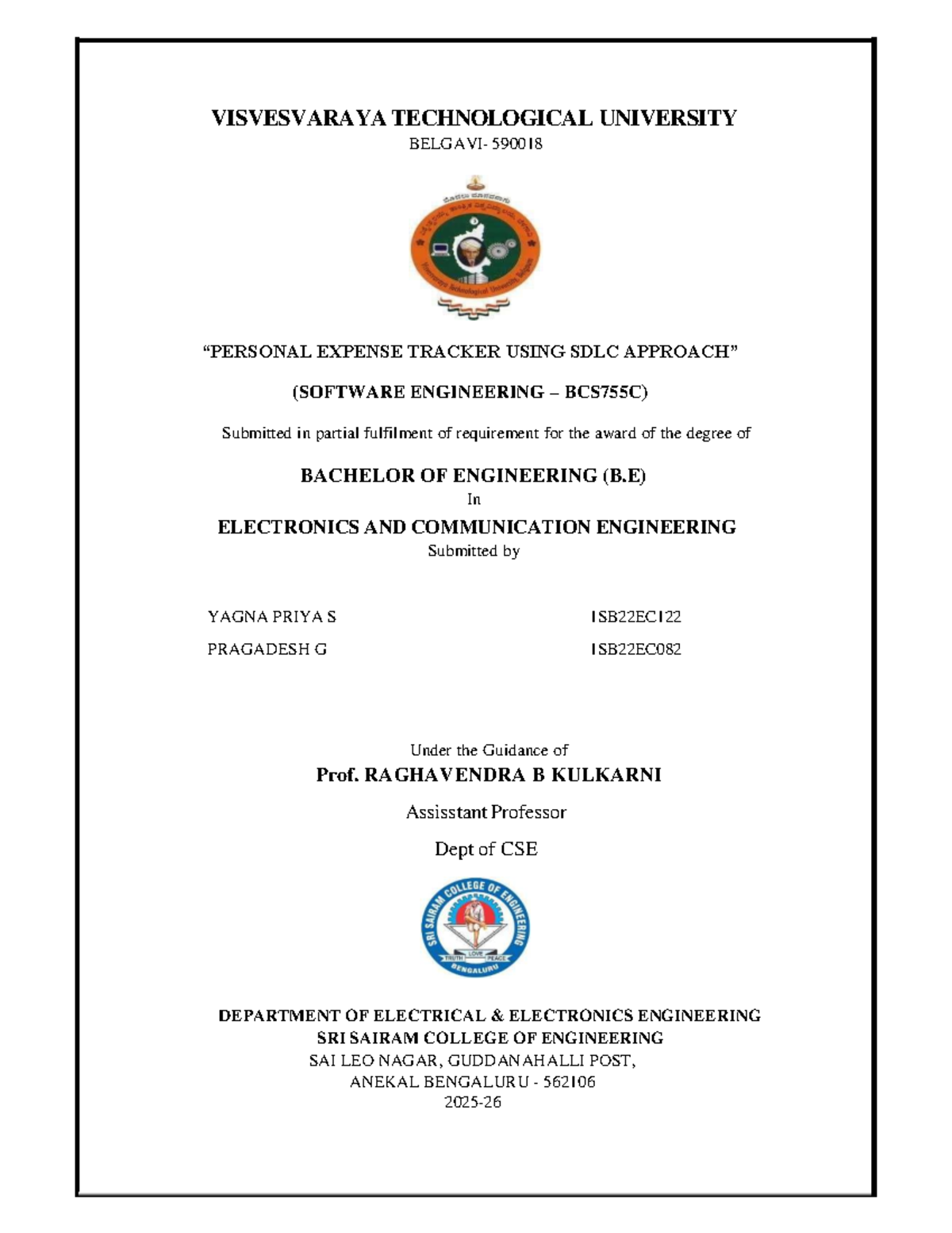 Expense Tracker Project Report Using SDLC (BCS755C) - Studocu