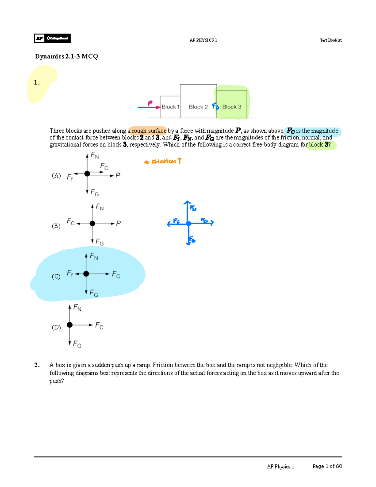 AP PHYSICS 1 Dynamics MCQs & Free-Body Diagrams Study Notes - Studocu