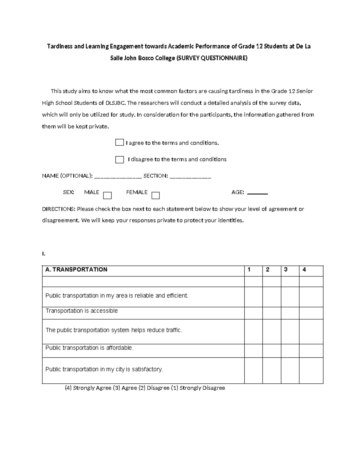 PR Questionnaire on Tardiness and Engagement Impact on Grade 12 ...