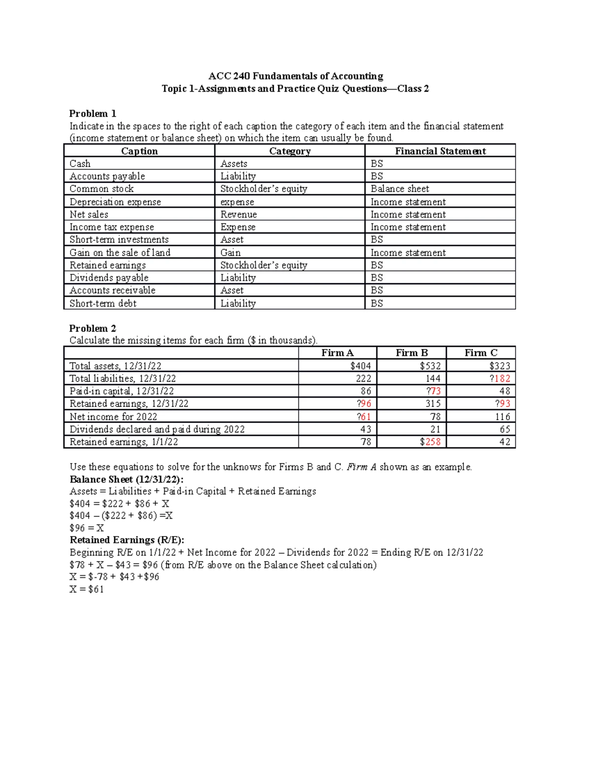 ACC 240 Topic 1 Class 1 Financial Accounting Solutions - Studocu