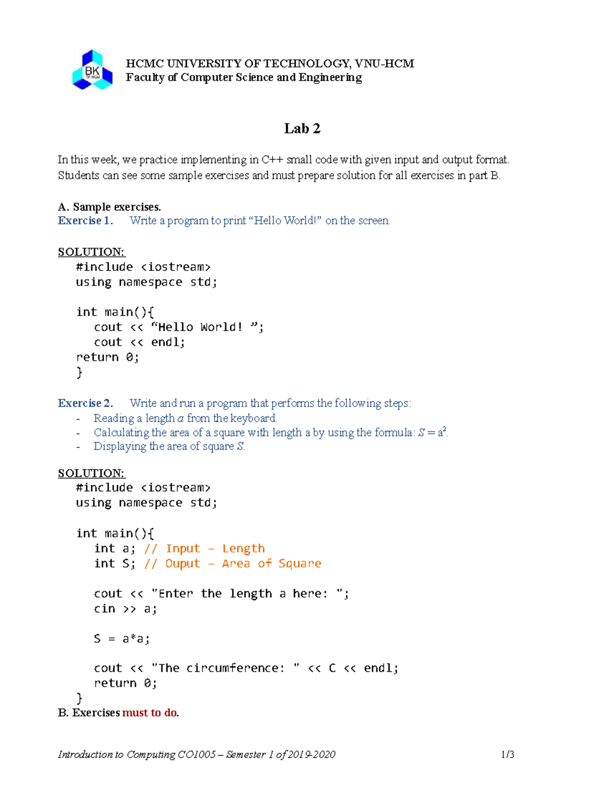 Part 2 Input Output - Intro to Computing - Studocu