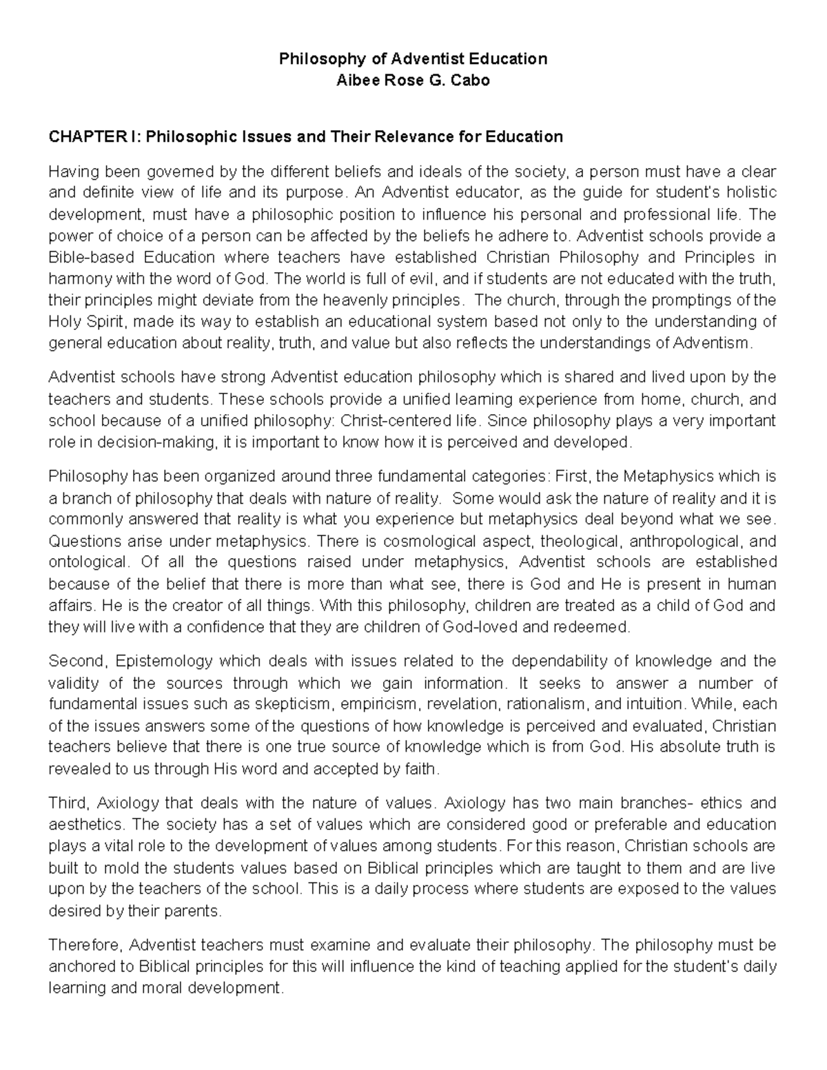 SDA Philosophy of Education: A Biblical Perspective and Principles ...