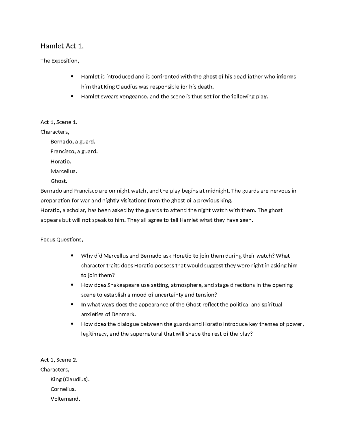 Hamlet (ENG 101) Act 1 Summary: Exposition & Key Themes - Studocu