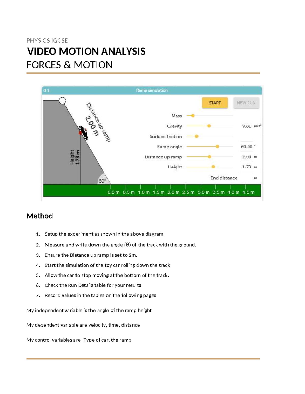 PHYSICS IGCSE Motion Experiment: Video Analysis of Forces - Studocu
