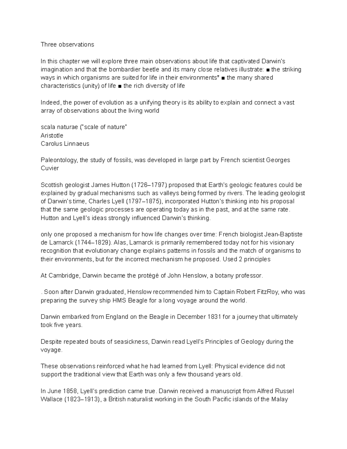 Evolution: Key Observations and Influences on Darwin's Theory - Studocu