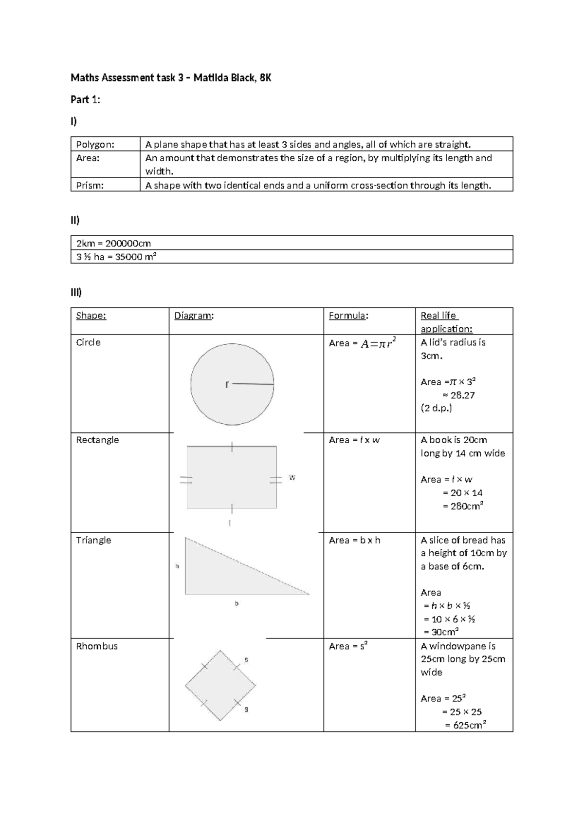 Maths Assessment Task 3: Area Calculations and Applications - Studocu