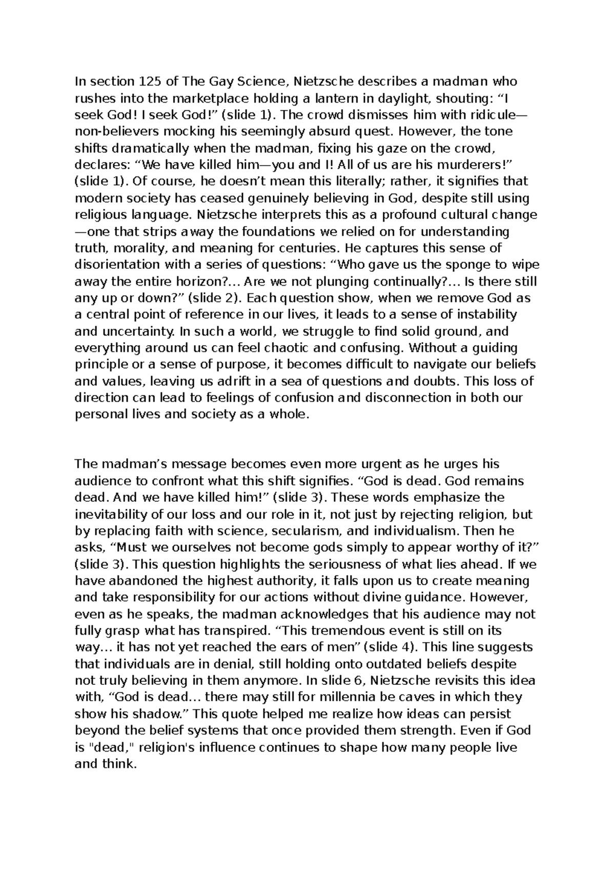 Existentialism Assignment 3: Nietzsche's Madman and the Death of God ...