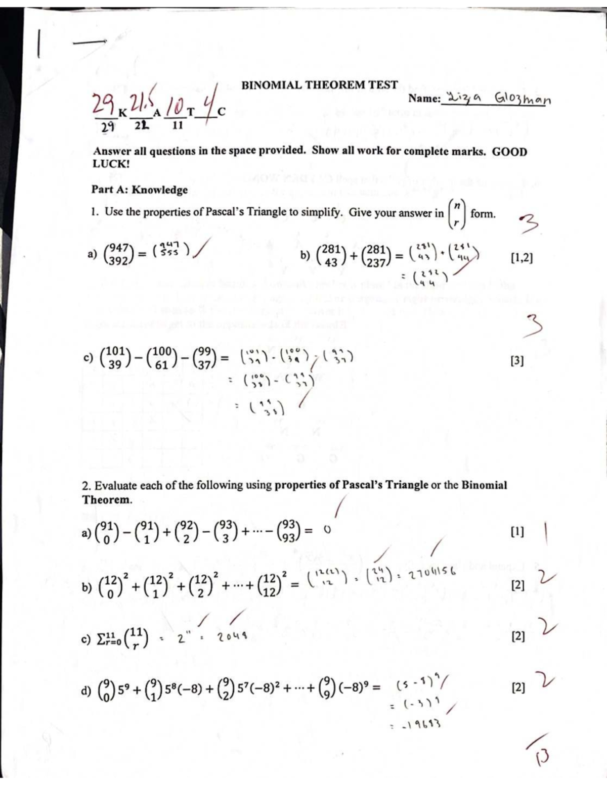 Binomial Theorem Test Notes - Course Code: 29.21.10.40 - Studocu