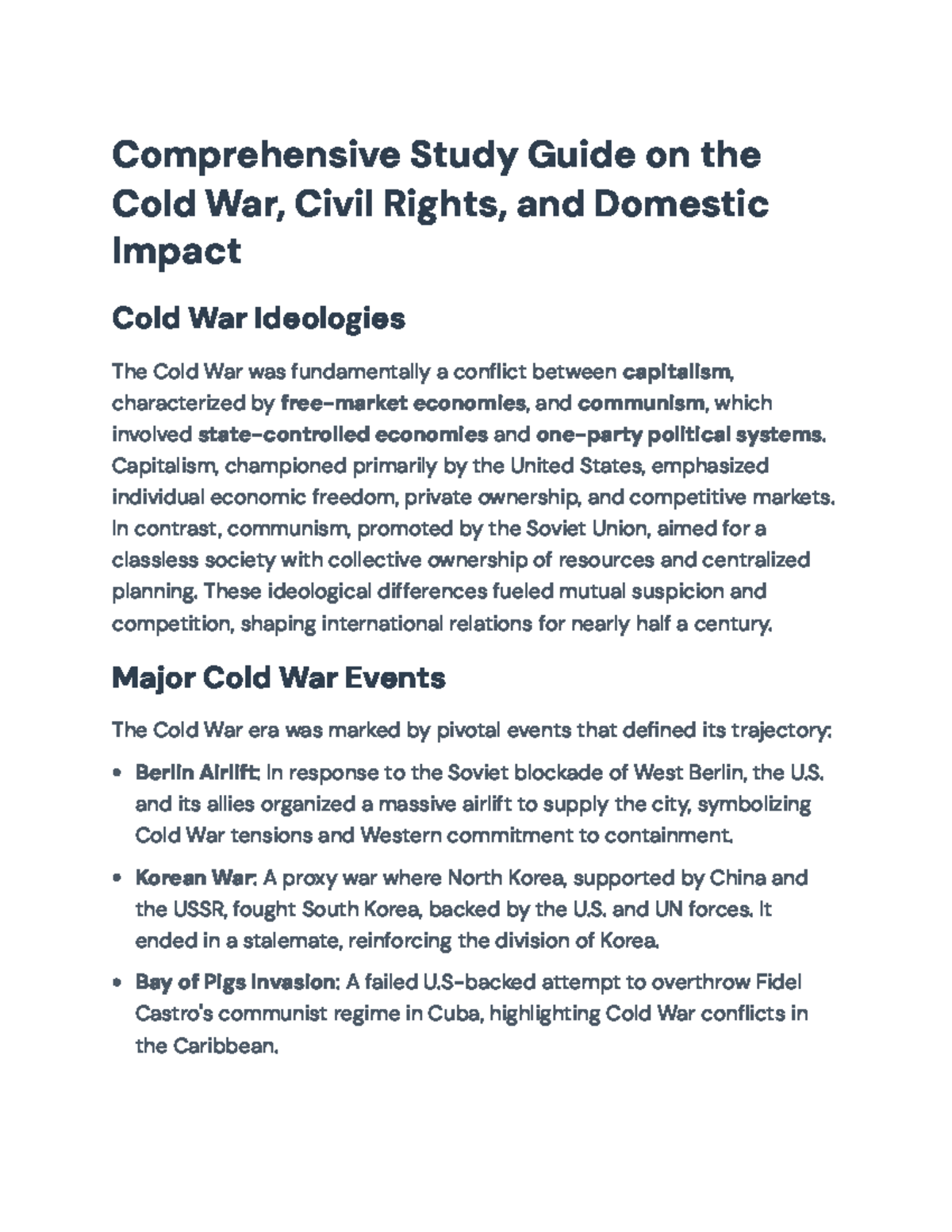 Comprehensive Study Guide: Cold War, Civil Rights & Domestic Effects ...