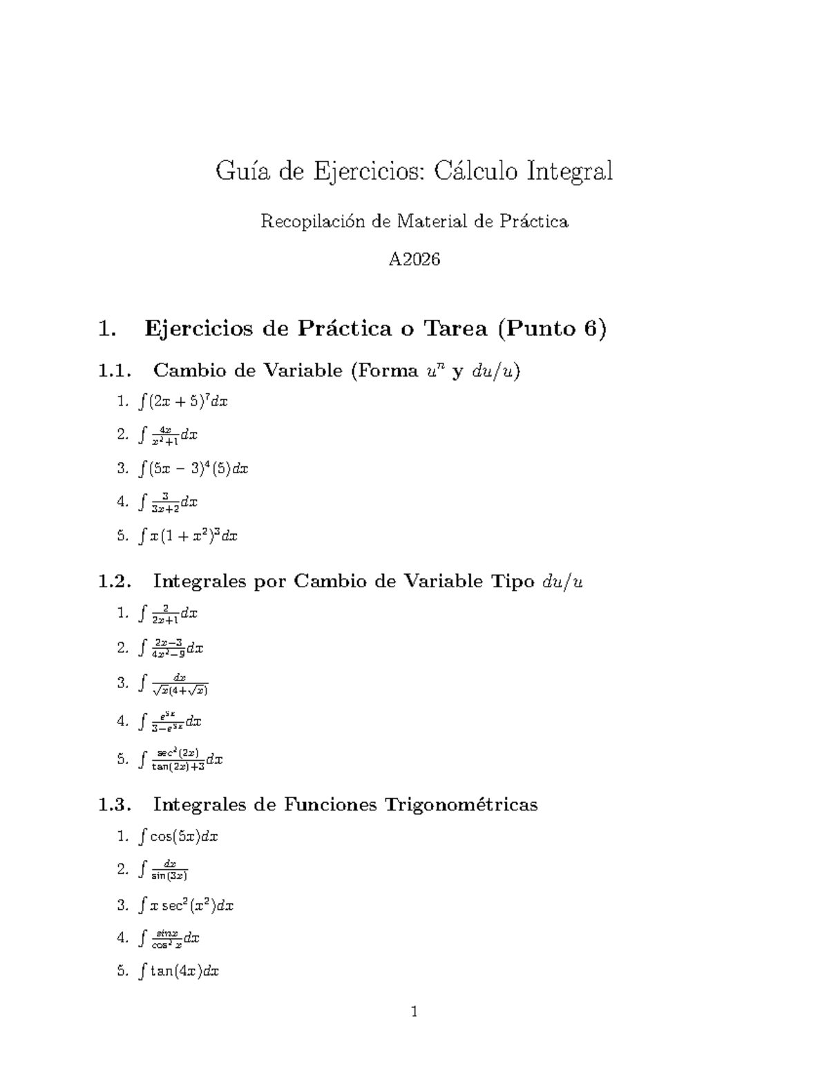 Guía de Ejercicios: Cálculo Integral A2026 - Problemario Tarea - Studocu