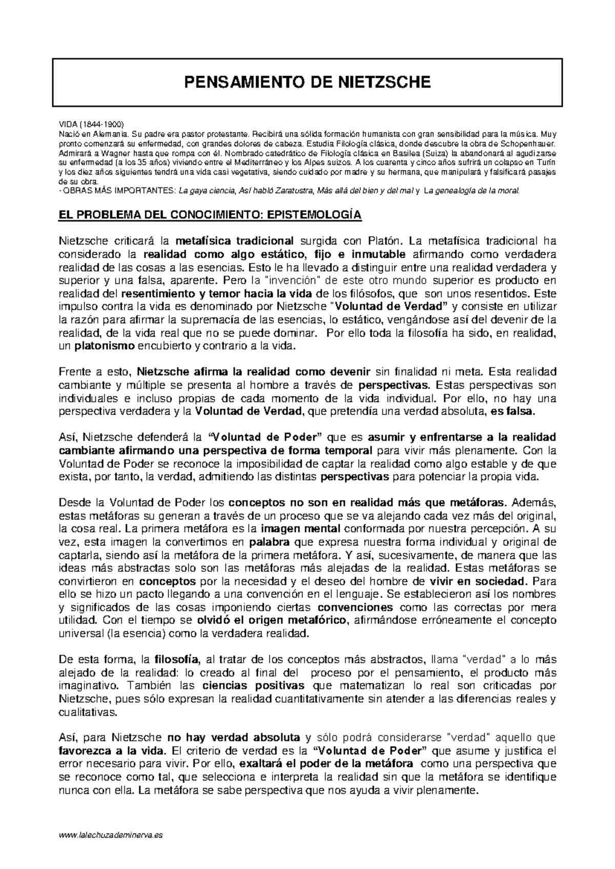 Pensamiento de Nietzsche: Epistemología y Metáforas (PENS 2) - Studocu