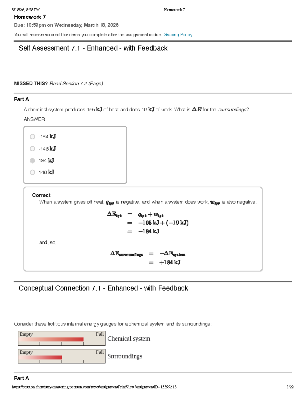 Pearson Homework 7: Energy Changes and Heat Transfer Concepts - Studocu