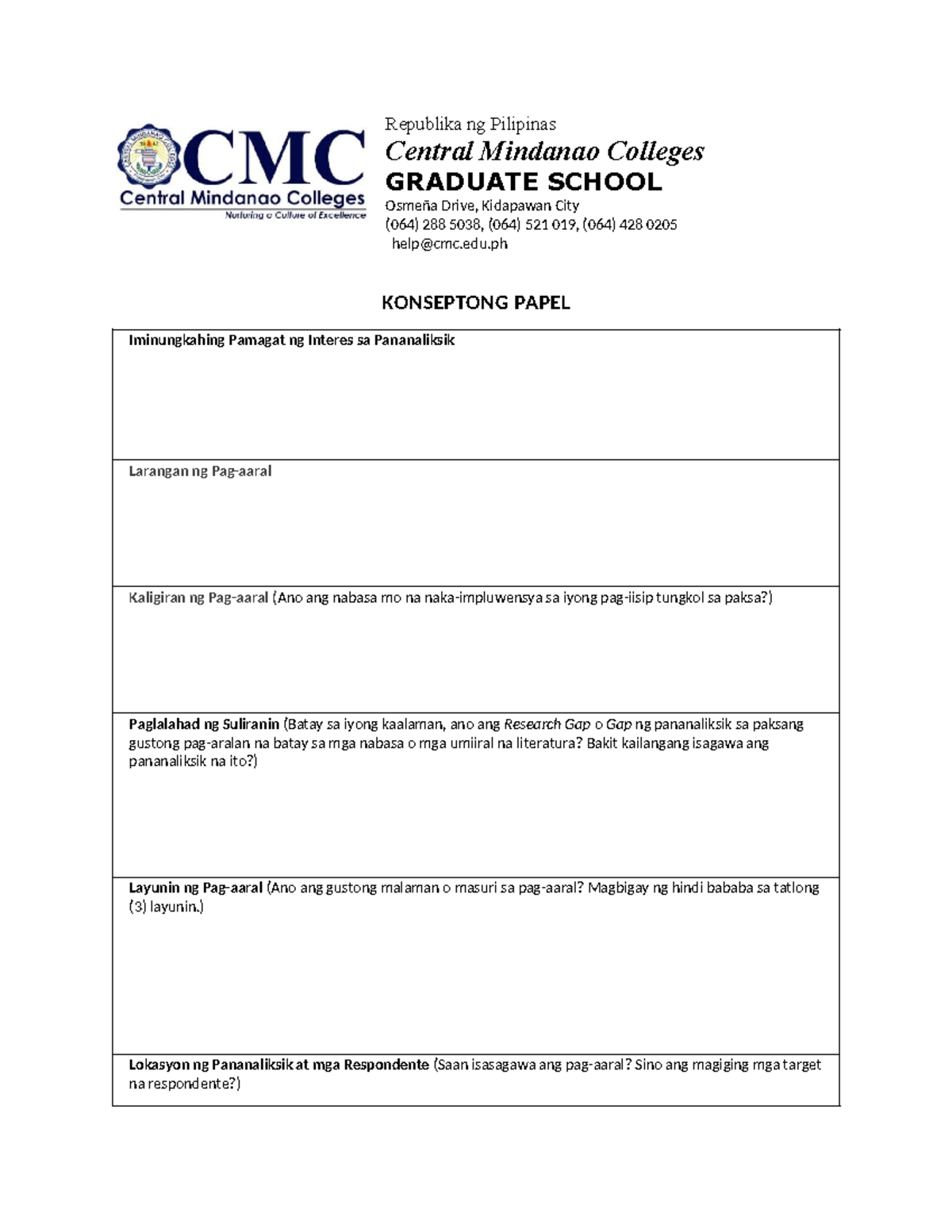 Filipino Proposal Template - Republika ng Pilipinas Central Mindanao ...