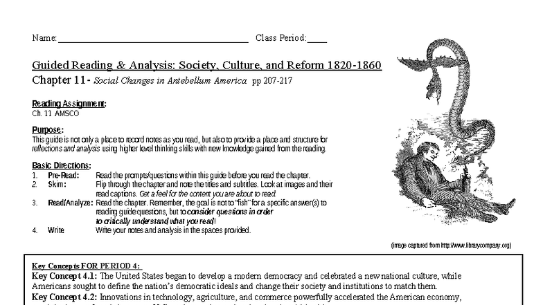 Ch. 11 Guided Reading: Social Changes in Antebellum America - APUSH ...