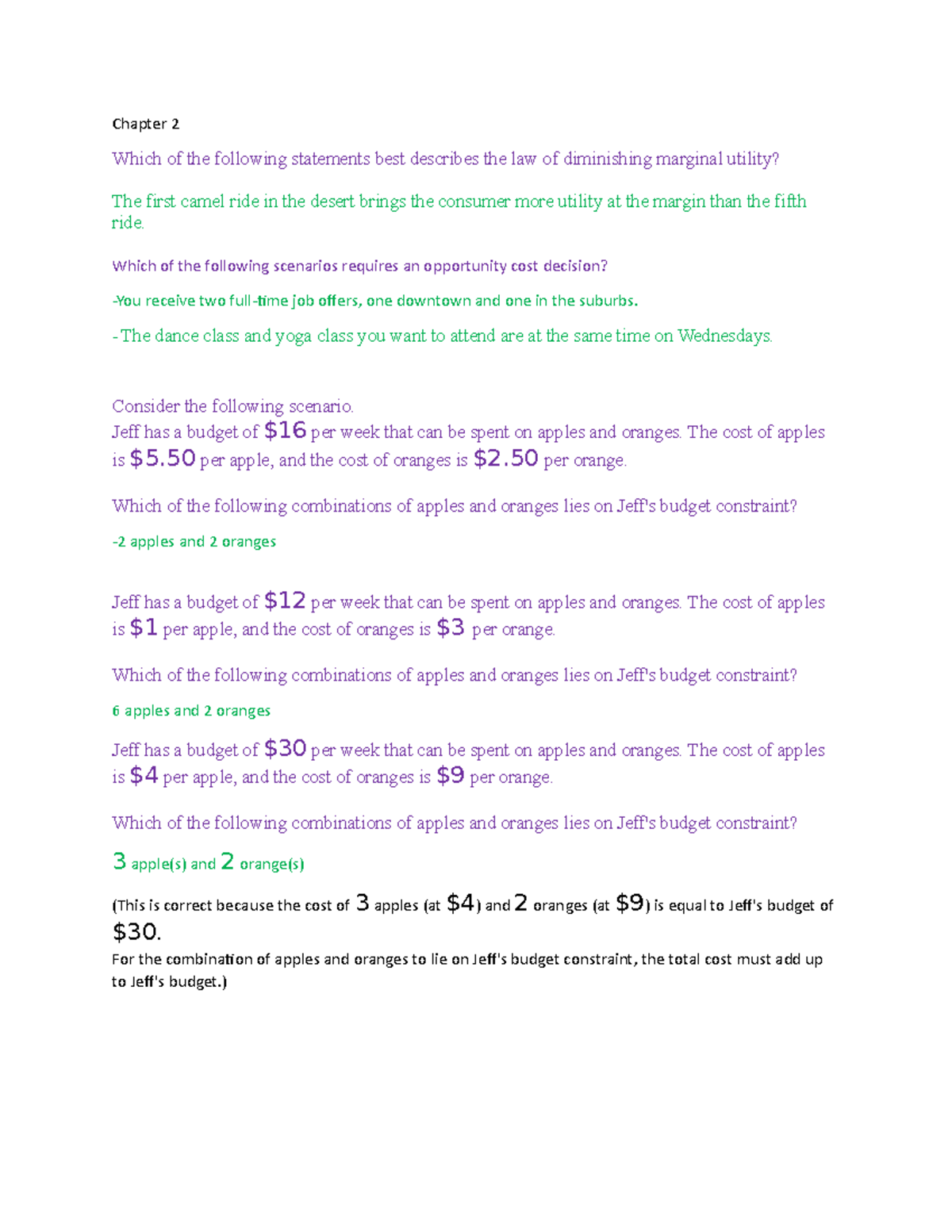 Chapter 2 Review: Laws of Economics and Budget Constraints in ...