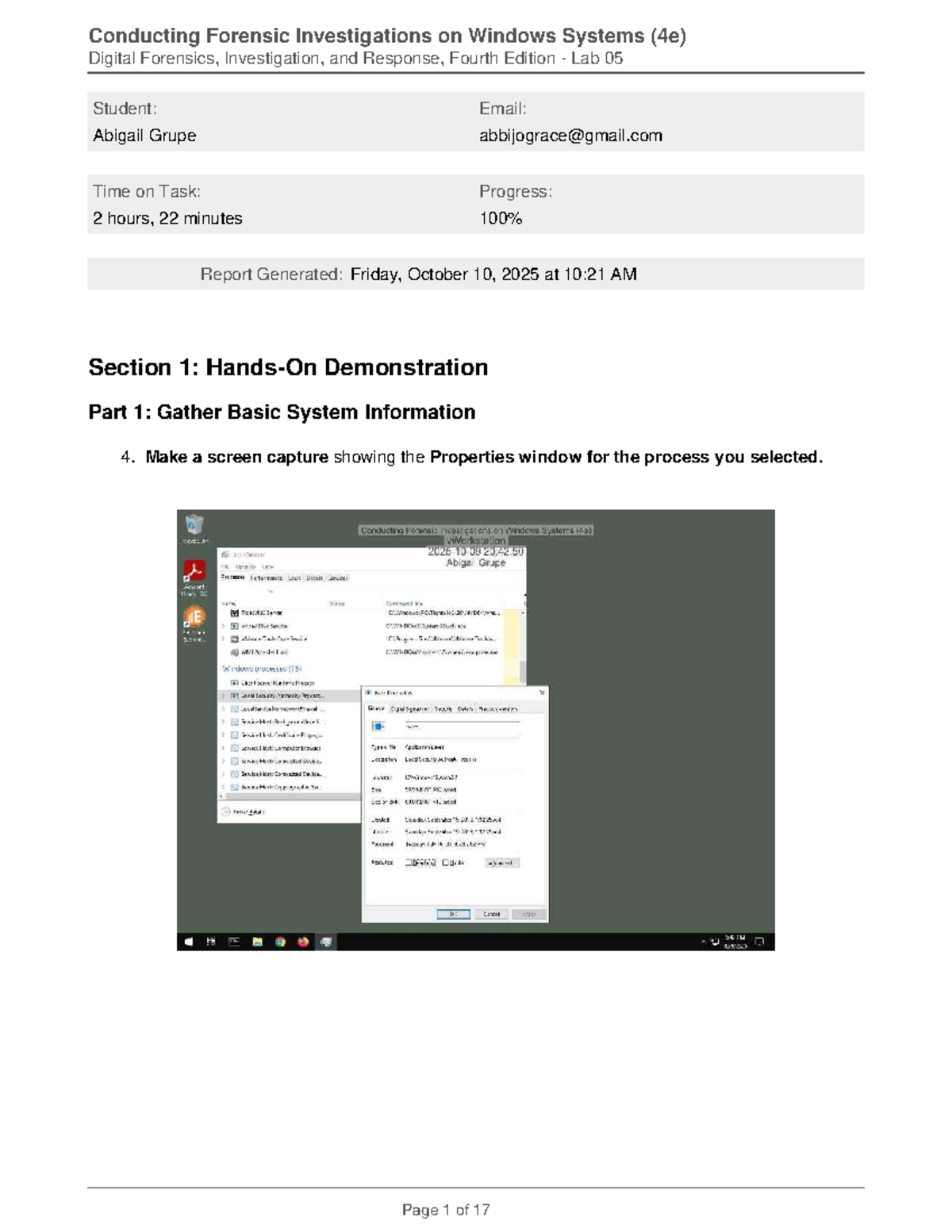 Lab 05: Forensic Investigations on Windows Systems (4e) - Abigail Grupe ...