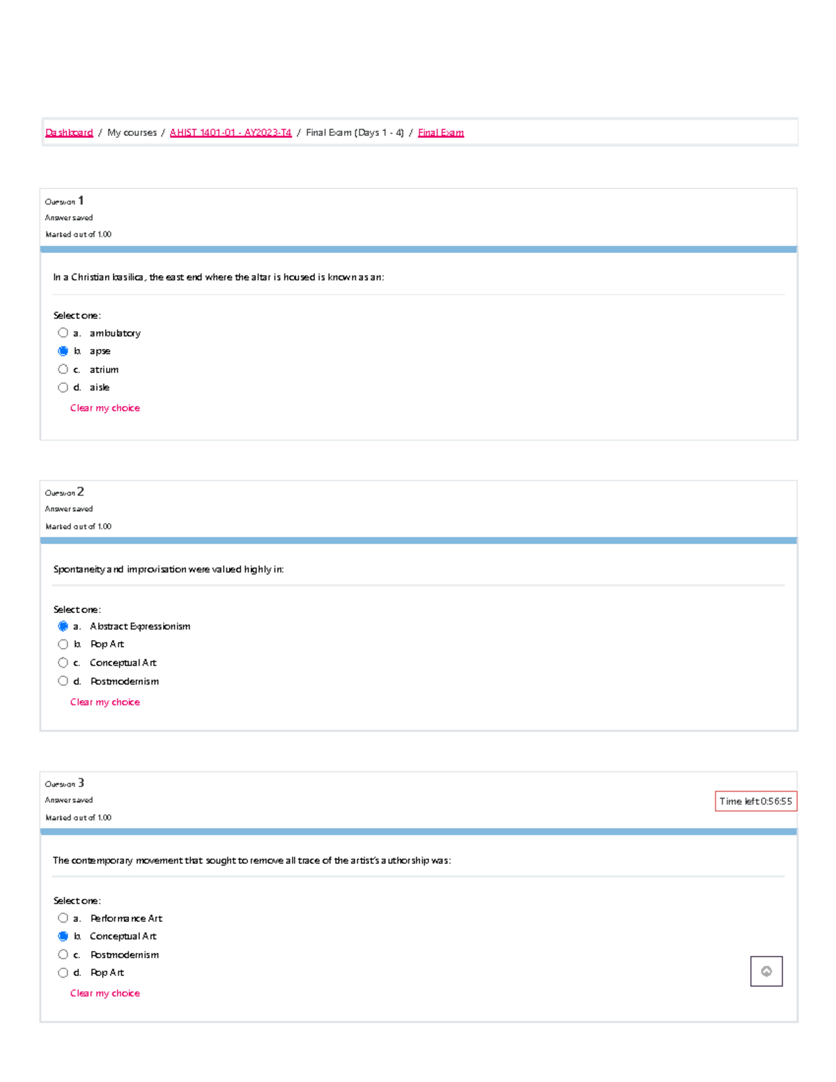 Art History Final Exam - Question 1 Answer saved Marked out of 1 ...