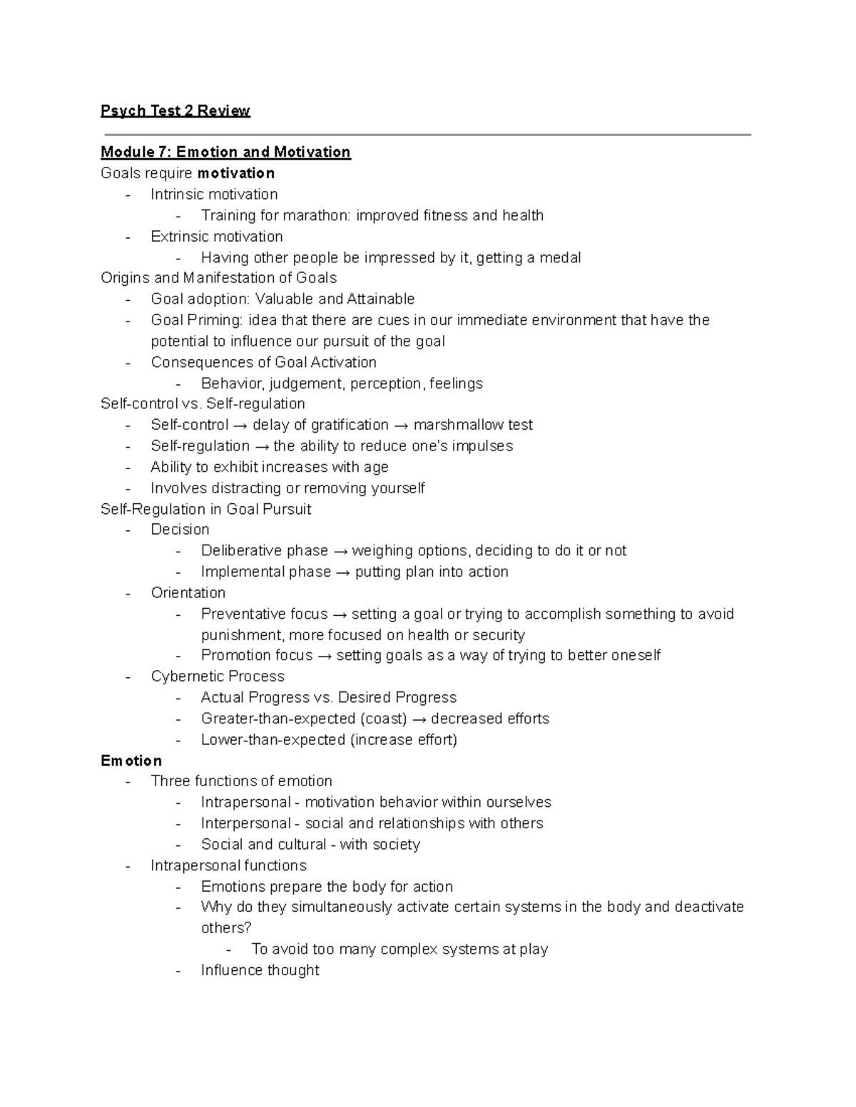 Exam 2 Study Guide - PSY 101: Emotion, Motivation, and Behavior - Studocu