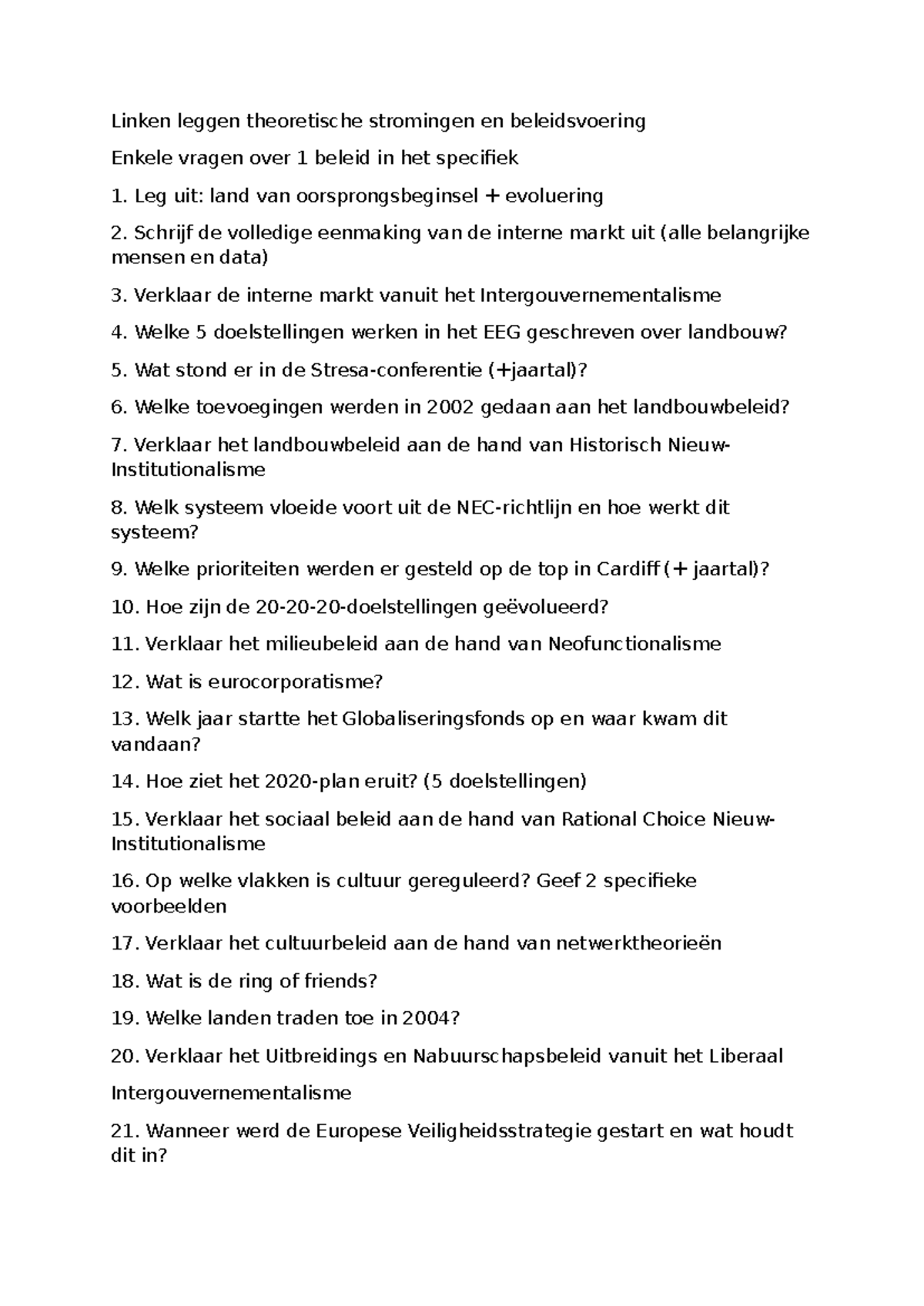 Voorbeeldvragen - Het Beleid van de Europese Unie - Linken leggen ...