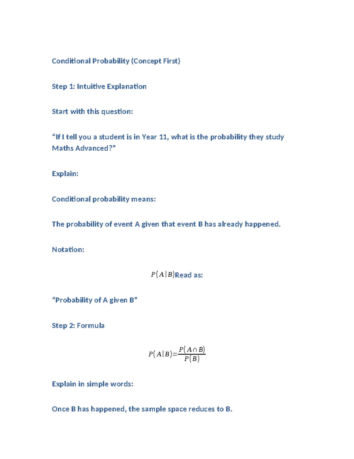Year 11 Conditional Probability & Bayes Theorem Lesson with Worksheet ...