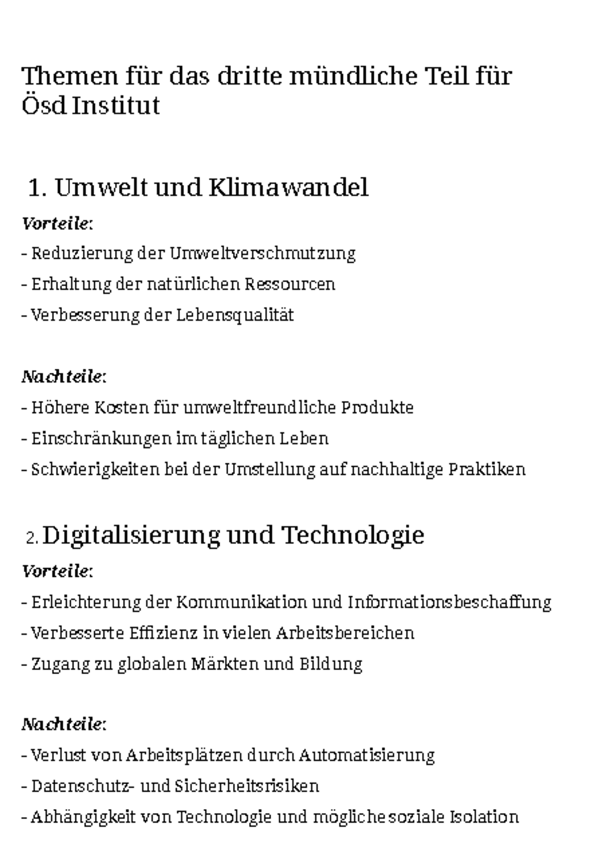 ösd - Geographie basics - Themen für das dritte mündliche Teil für Ösd ...