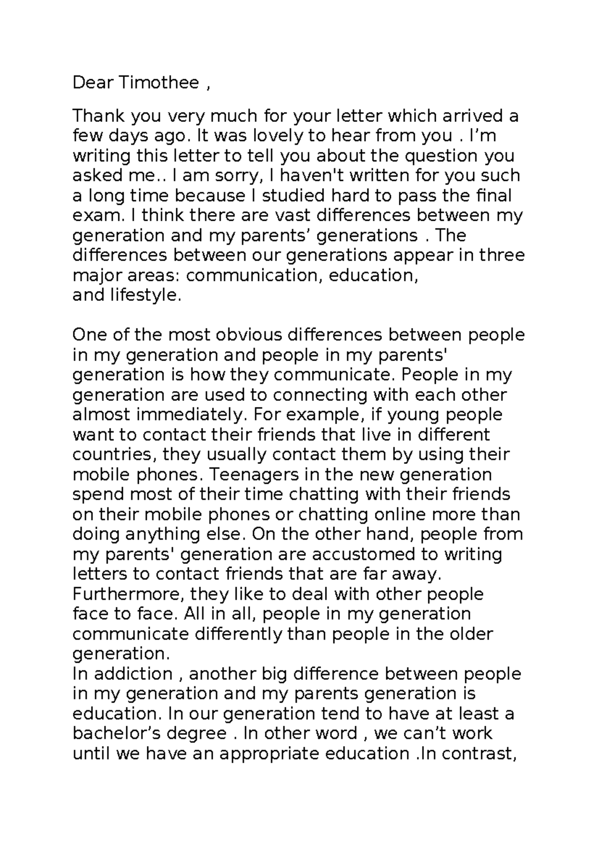 Generational Differences in Communication and Education: A Letter - Studocu