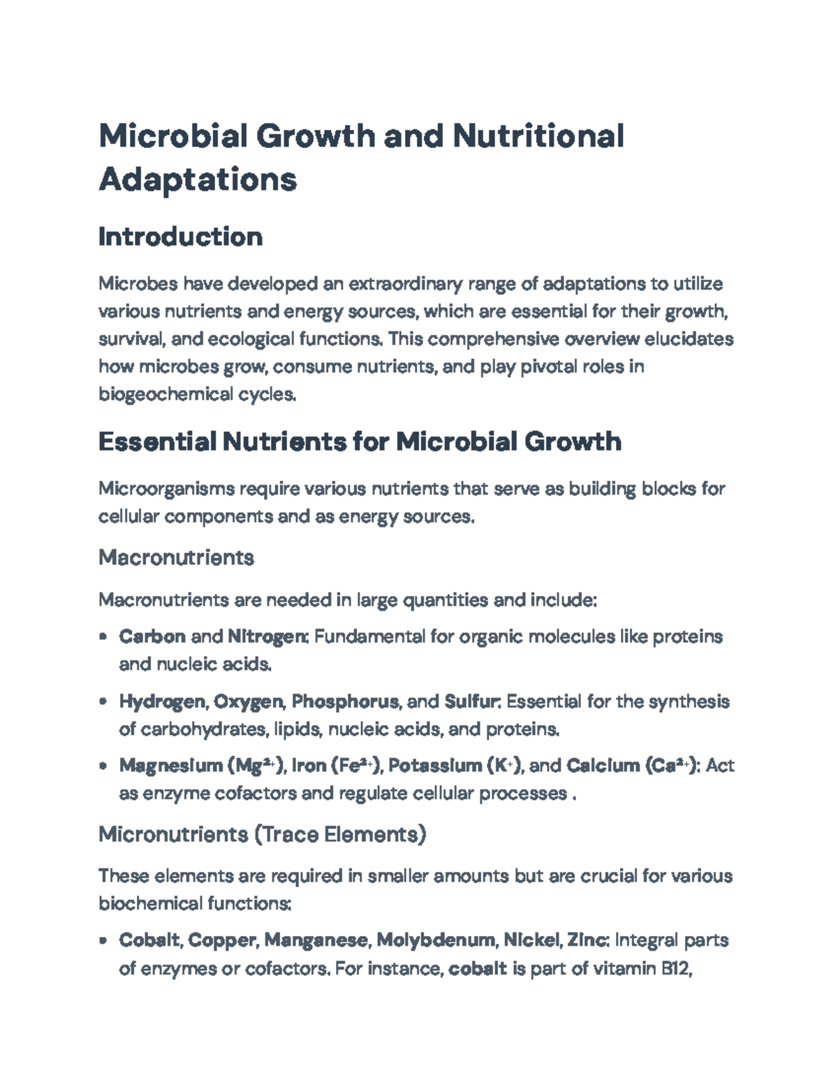 Microbial Growth and Nutritional Adaptations: Key Concepts and ...