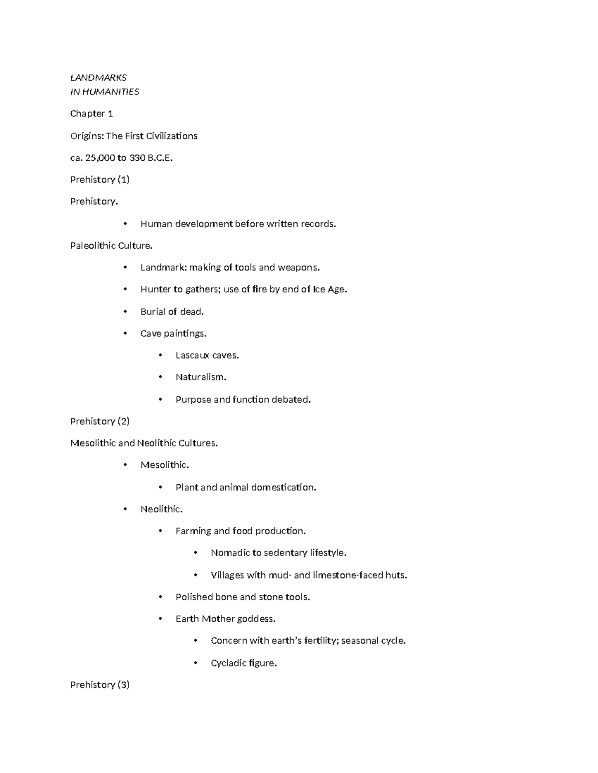 Humanities 101 - Chapter 1: Origins of First Civilizations (ca. 330 B.C.E.) - Studocu