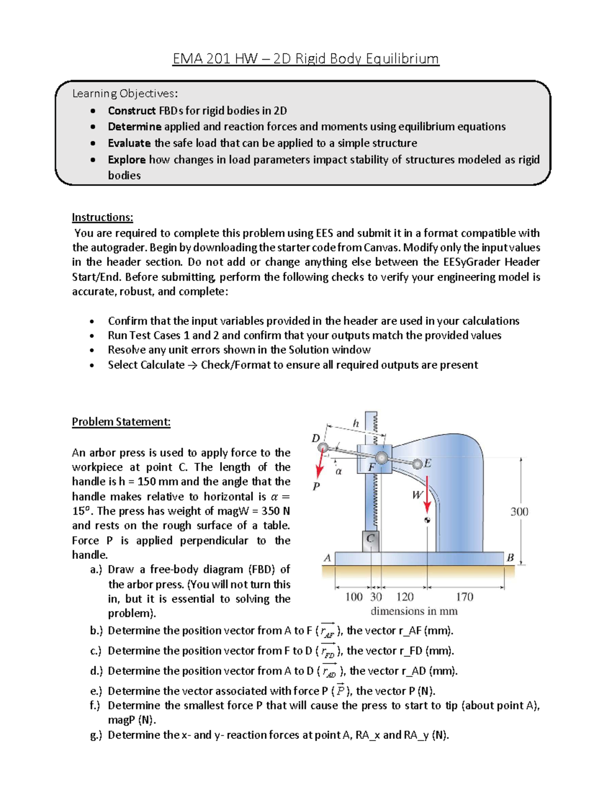 EMA 201 HW 2D Rigid Body Equilibrium Problem Set - Studocu