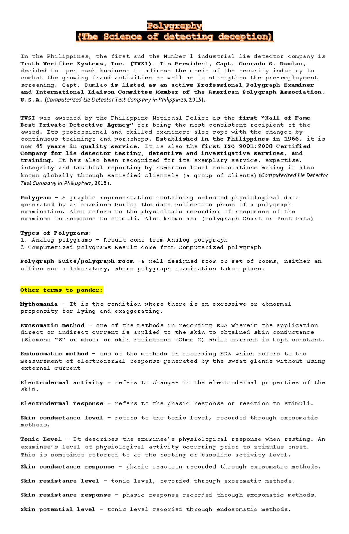 Comprehensive Overview of Polygraph Techniques: PVE Fundamentals - Studocu