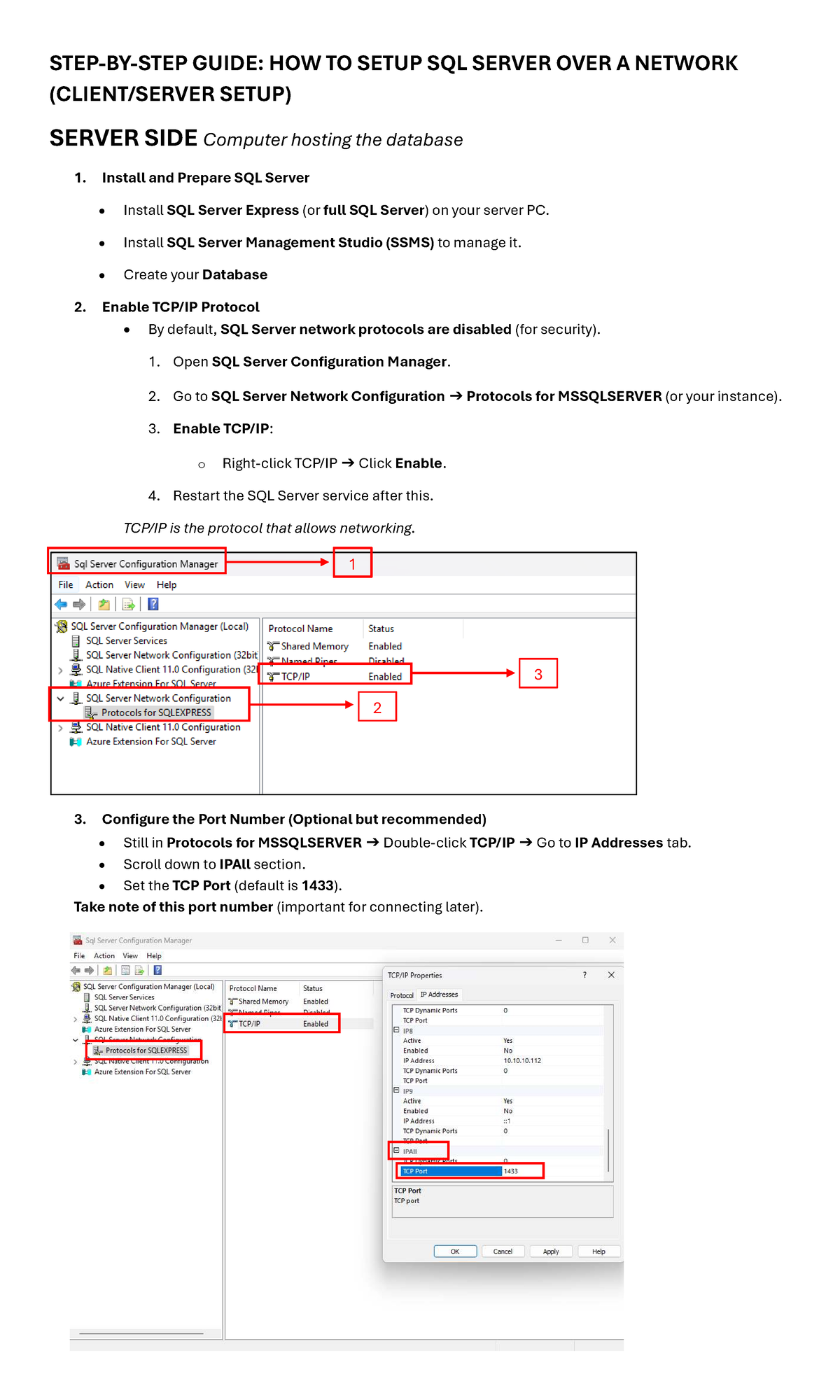 SQL Server Setup Guide: Configuring Network Connections for MSSQLSERVER - Studocu