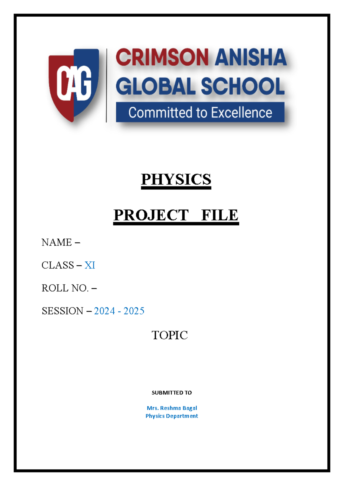 Physics Project - Sample for Class XI (2024-2025) - Studocu