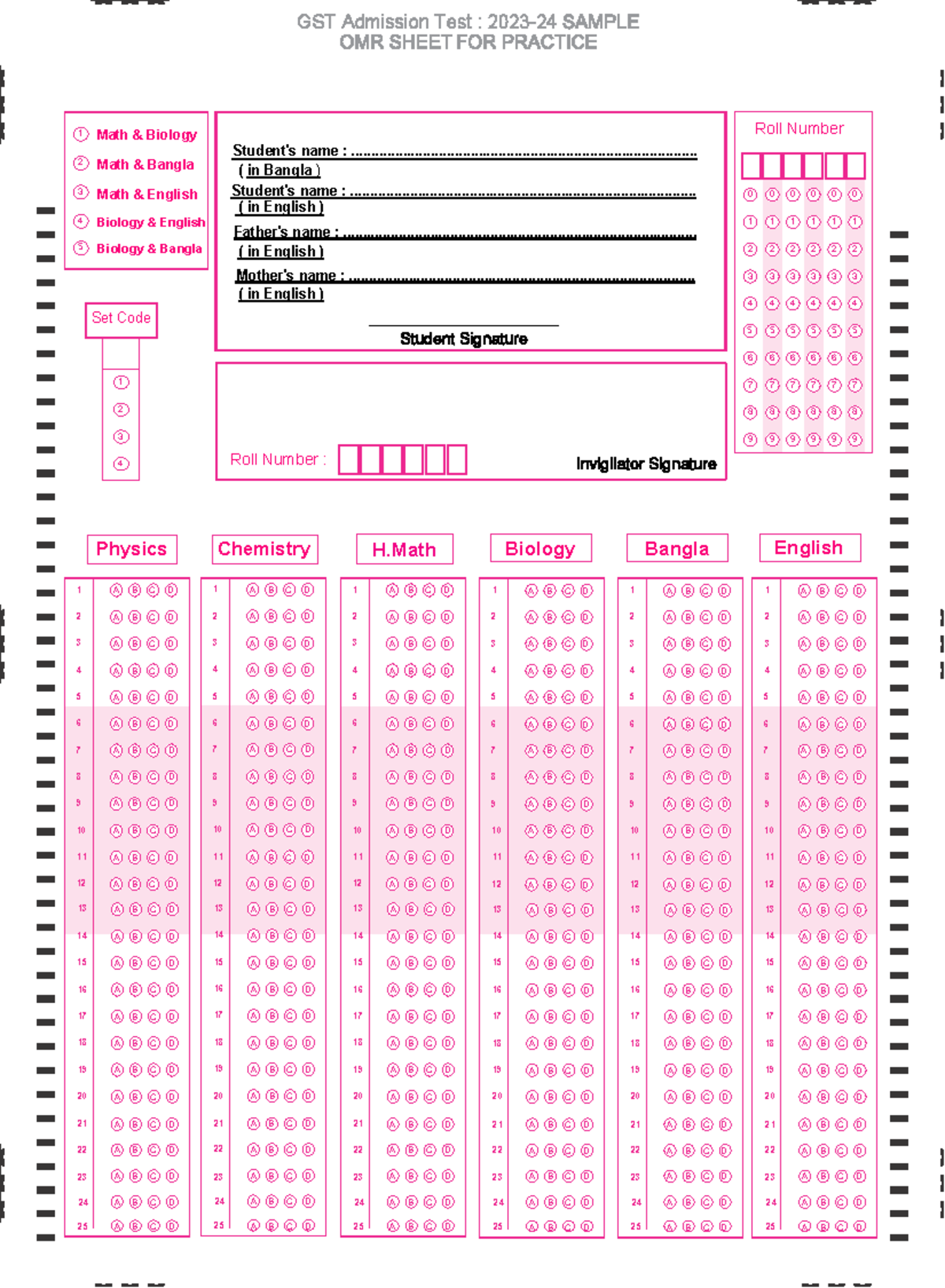 GST OMR Sample Practice - BCS Preliminary Exam Preparation - Studocu