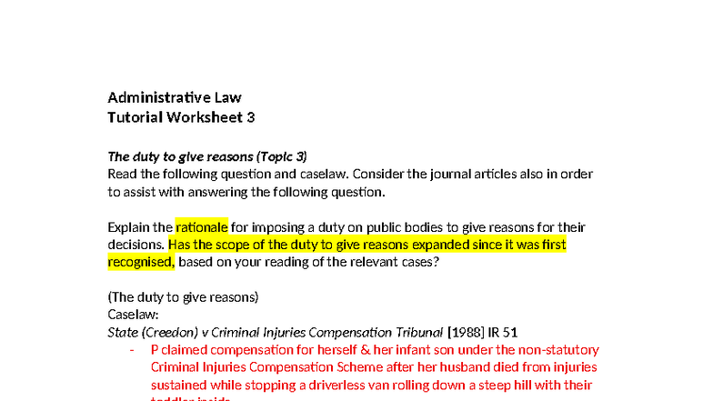 Tutorial 3: Duty to Give Reasons & Error of Law in Admin Law 1 (2025 ...